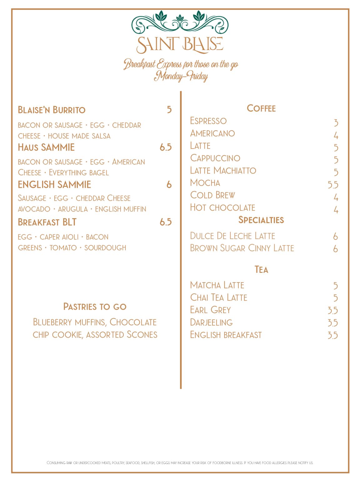 Menus | Saint Blaise